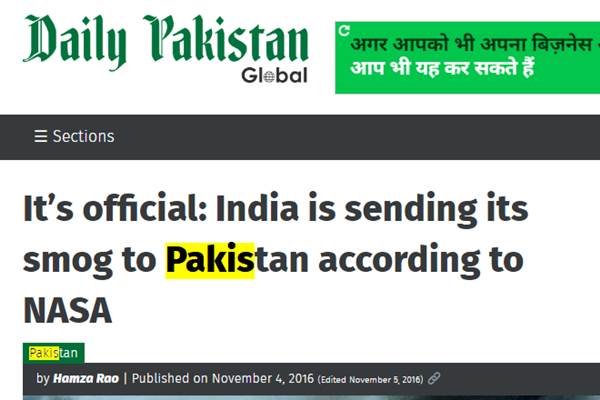 Hilarious Pak media report claims India sending its smog to choke ...