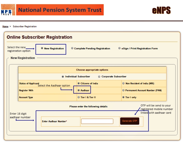 Open your pension account under NPS through eNPS using your own Aadhaar ...