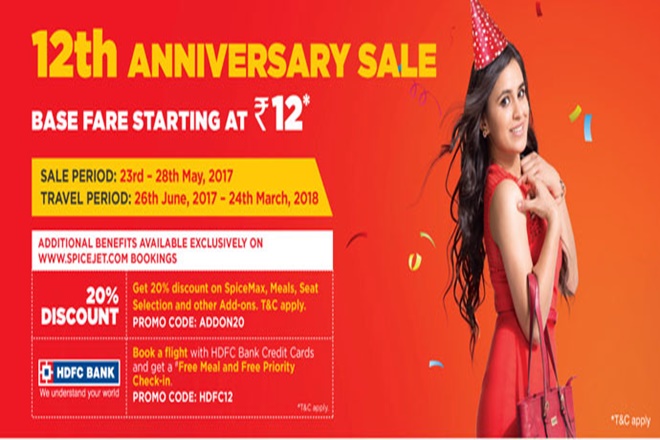 SpiceJet Anniversary sale: Flight ticket fares starting at just Rs 12 ...