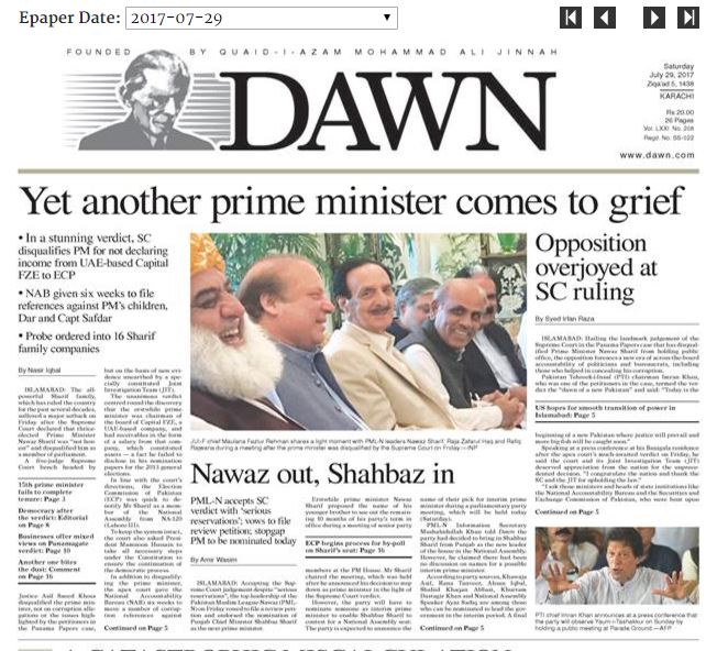 Panama papers: How big Pakistani newspapers covered ouster of Nawaz ...