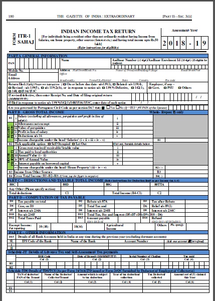 New ITR-1 Form for AY2018-19: CBDT’s Sahaj Form wants more information ...