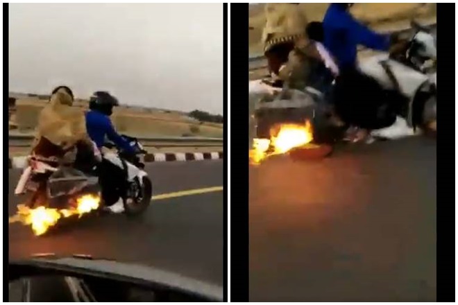 Horrific Video: Flames from a motorcycle on Highway: Cops chase down ...